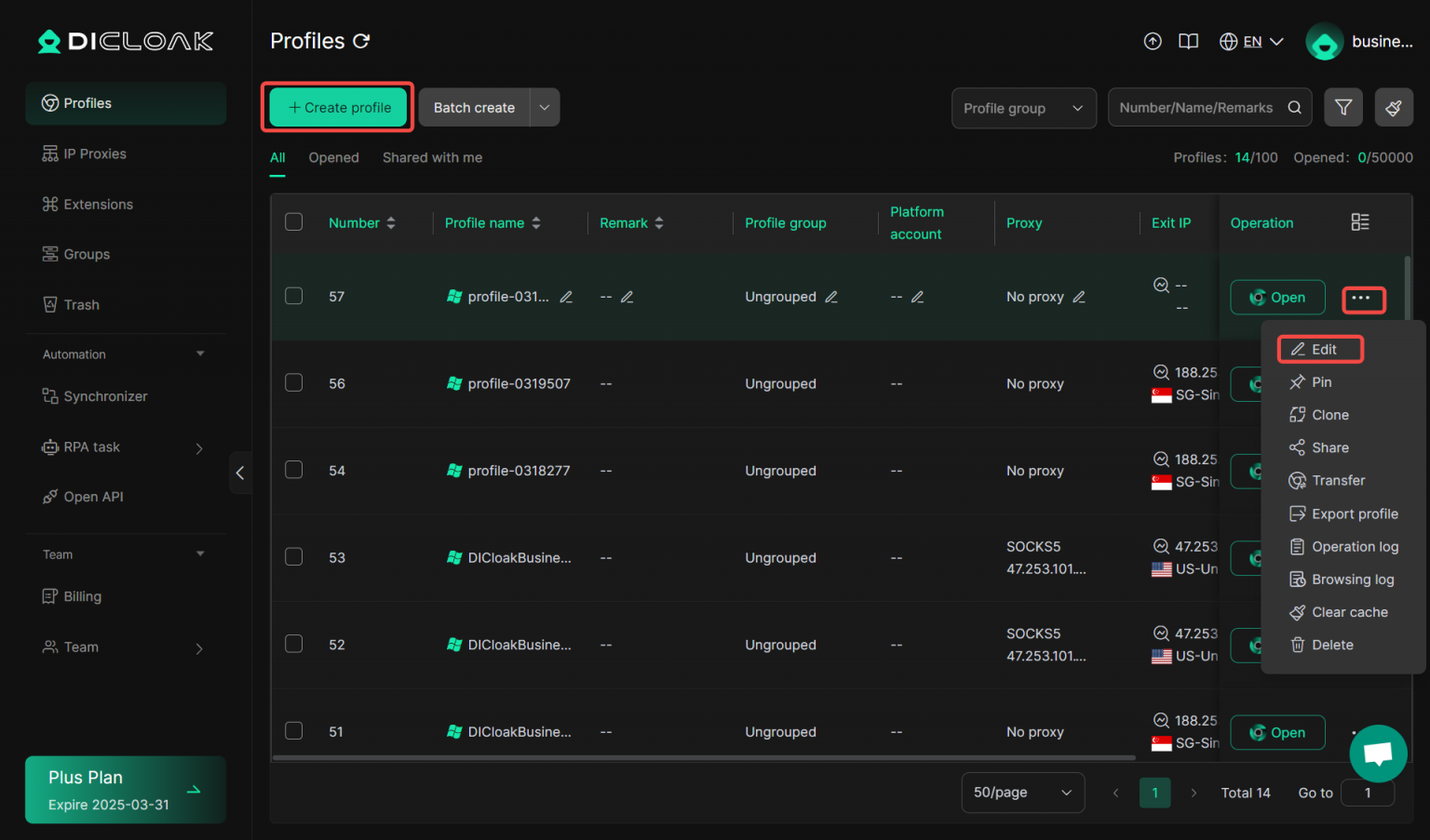 Create profile - Proxy Configuration - dicloak