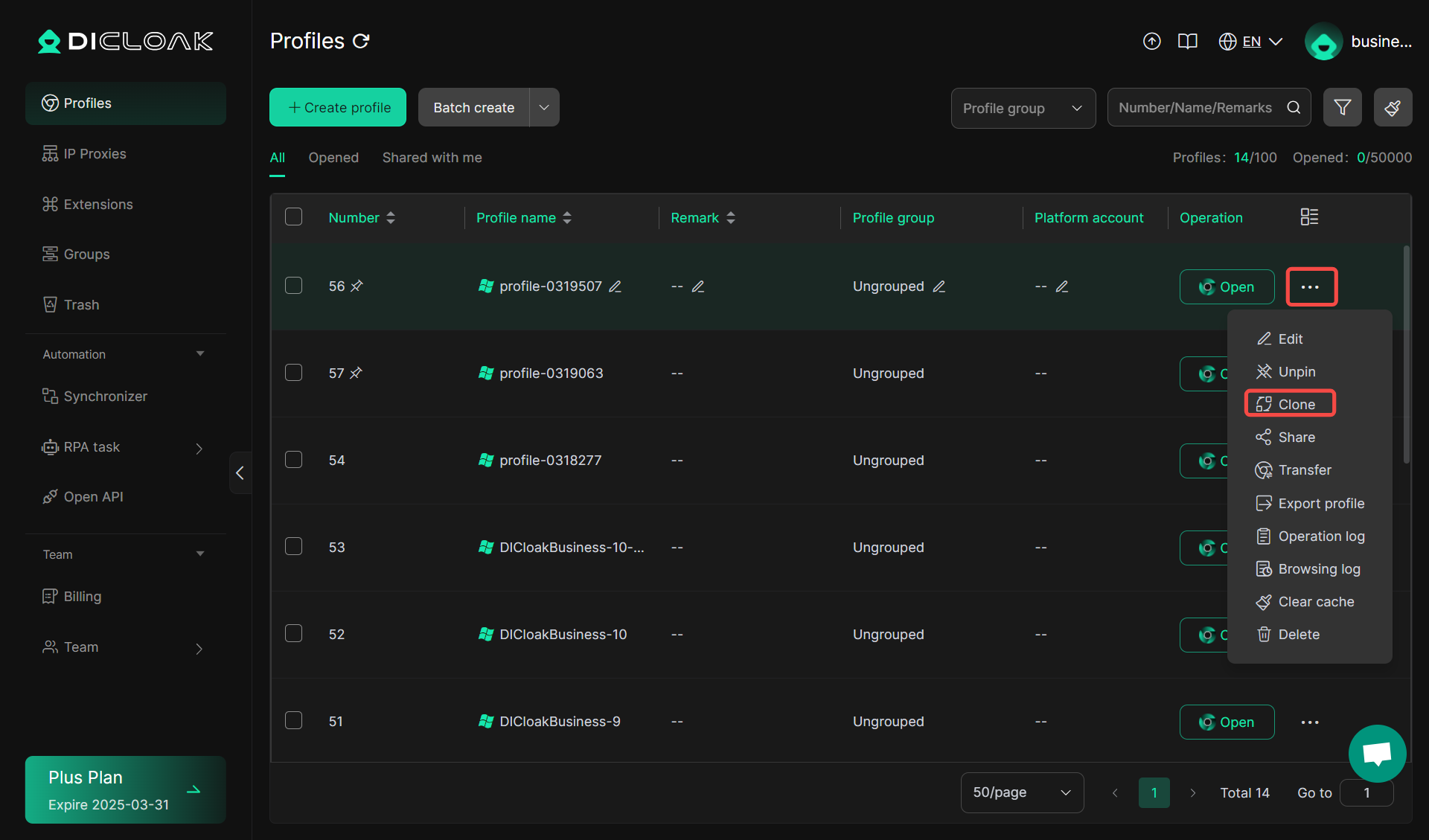 Profile Management - Clone&Share Profile - dicloak