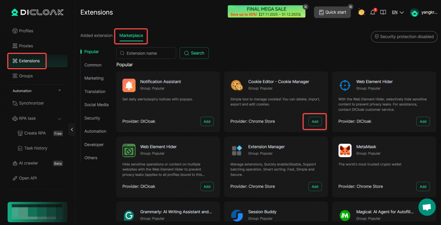 How to Add Extensions and Apply Them to Profiles? - dicloak