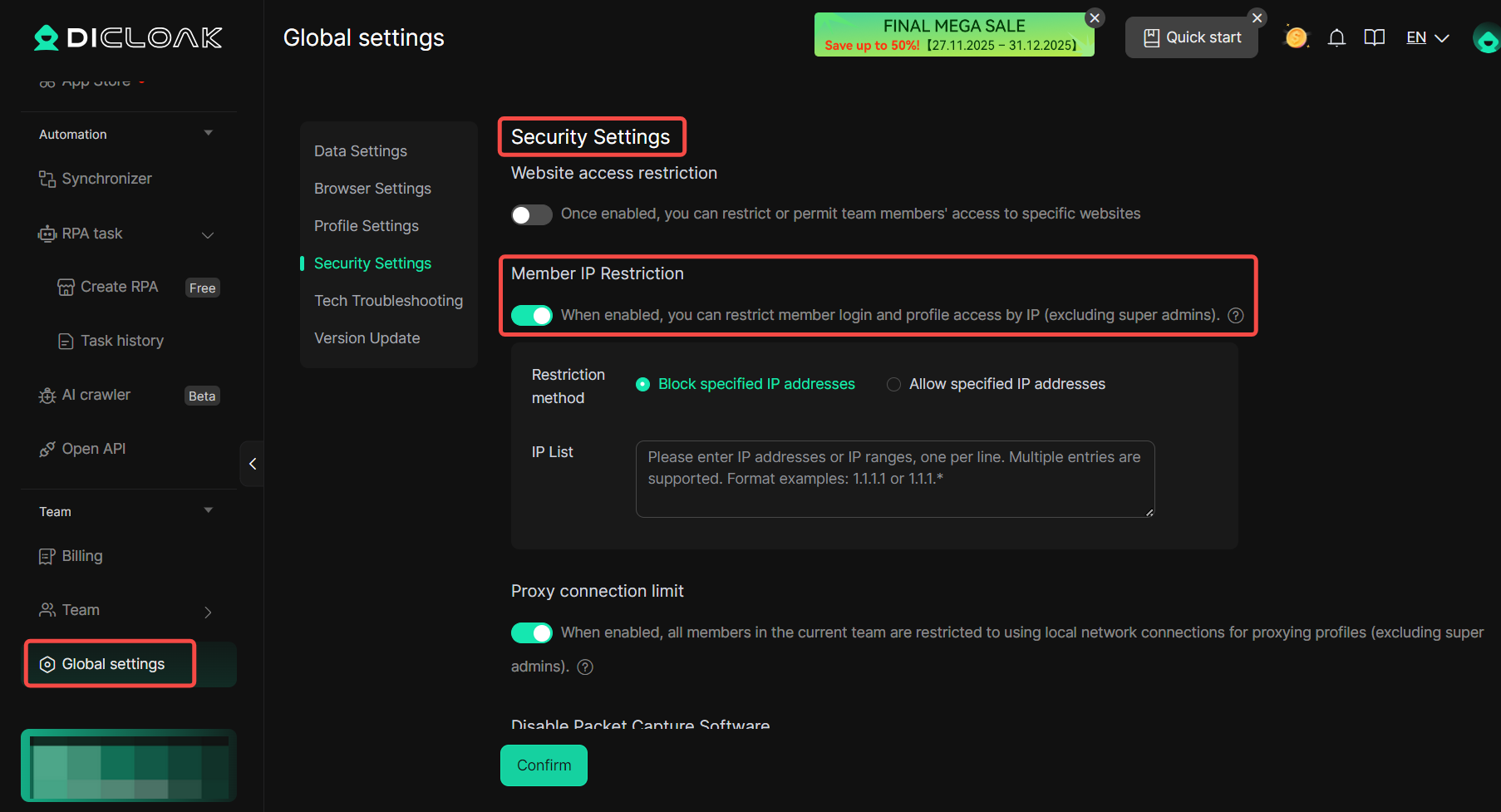 How to Set Member IP Restrictions - dicloak