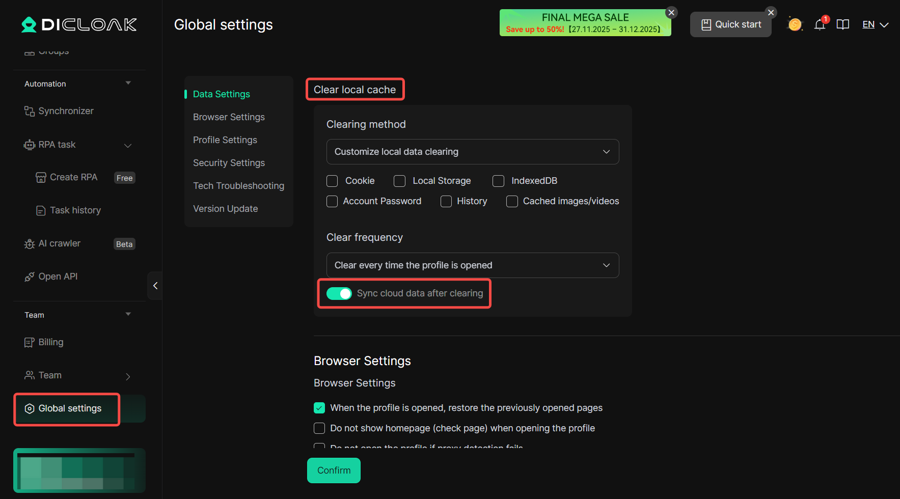 How to Automatically Clear Local Cache - dicloak