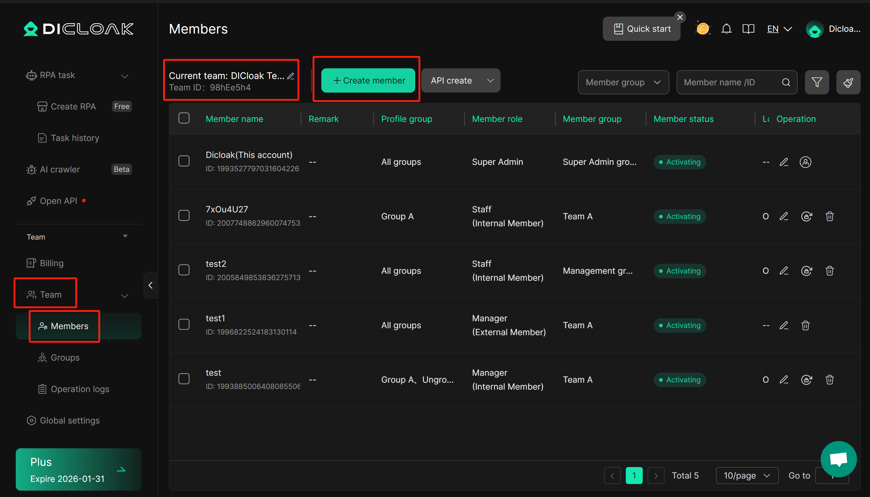 Feature Overview-Team-Members - dicloak